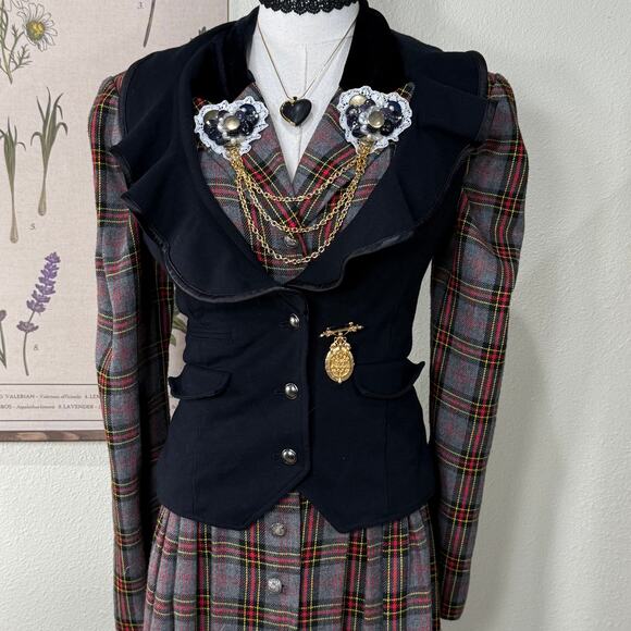 Cache | Jackets & Coats | Y2k Black Ruffle Button Up Vest Steampunk ...